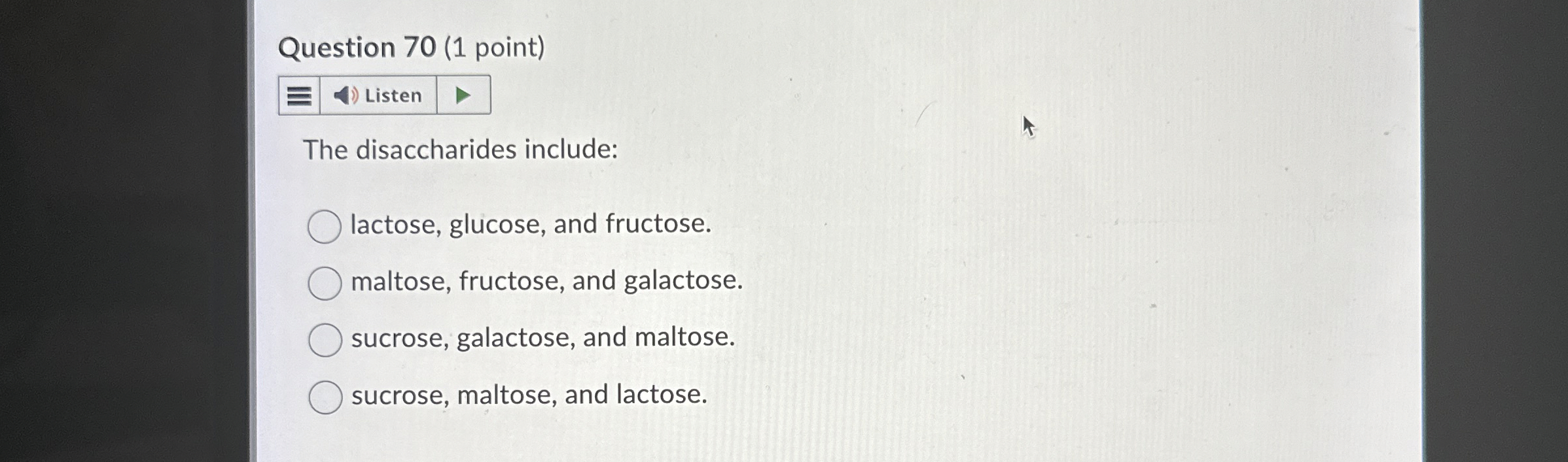 Solved Question 70 (1 point)The disaccharides | Chegg.com Solved Question 70 (1 point)The disaccharides | Chegg.com
