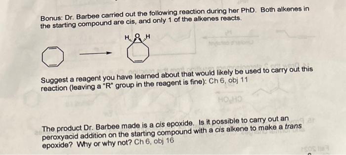 Solved Bonus: Dr. Barbee carried out the following reaction | Chegg.com
