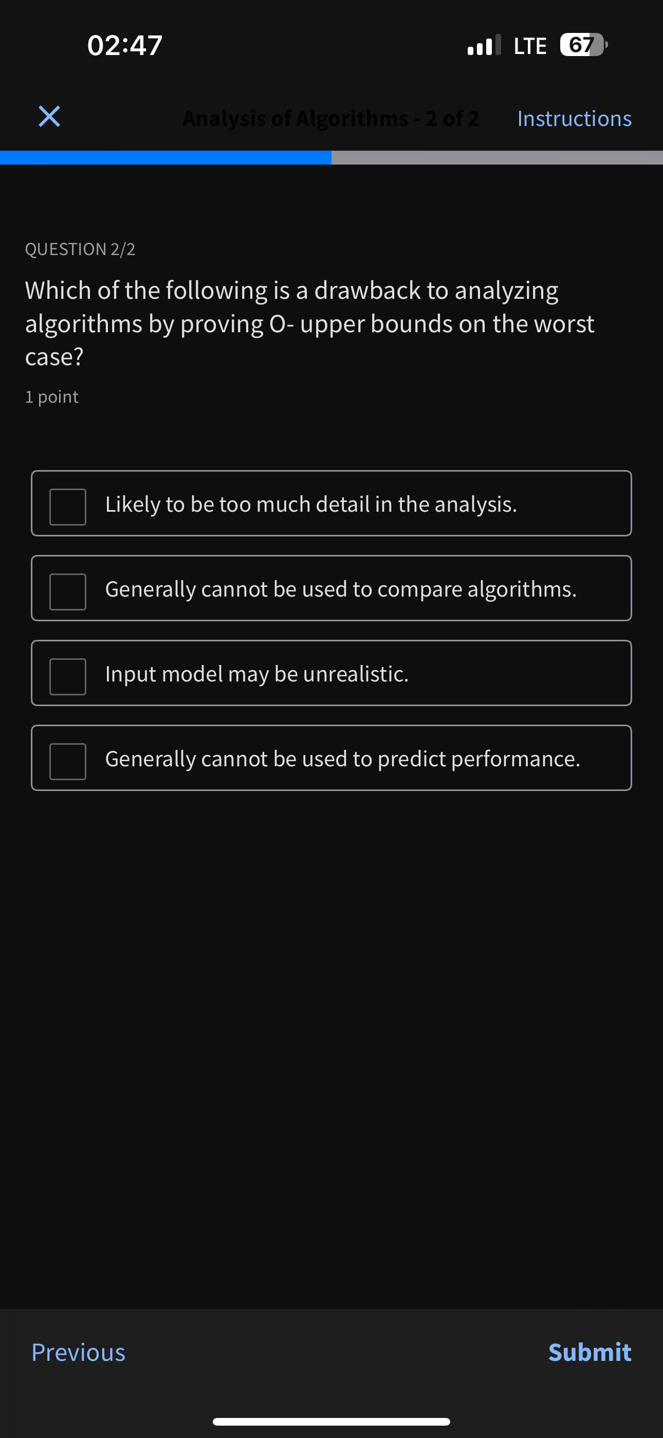Solved 02:47.II LTE 67Analysis of Algorithms - 2 ﻿of | Chegg.com