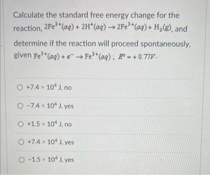 Solved Calculate the standard free energy change for the | Chegg.com