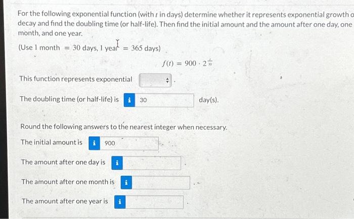 Solved For the following exponential function (with t in | Chegg.com
