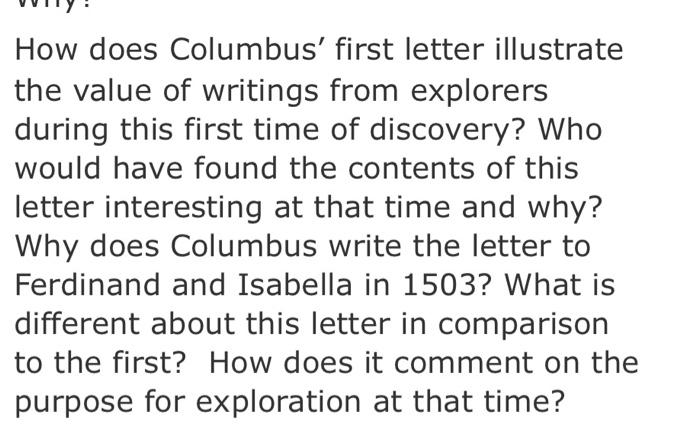 Solved How does Columbus' first letter illustrate the value | Chegg.com