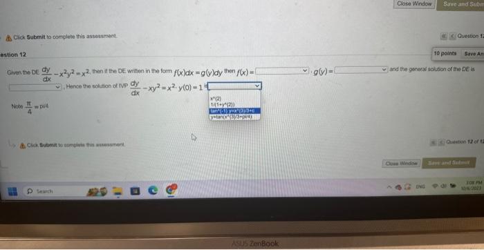 Solved Given the DE dxdy−x2y2=x2, then t the DE wreen h the | Chegg.com