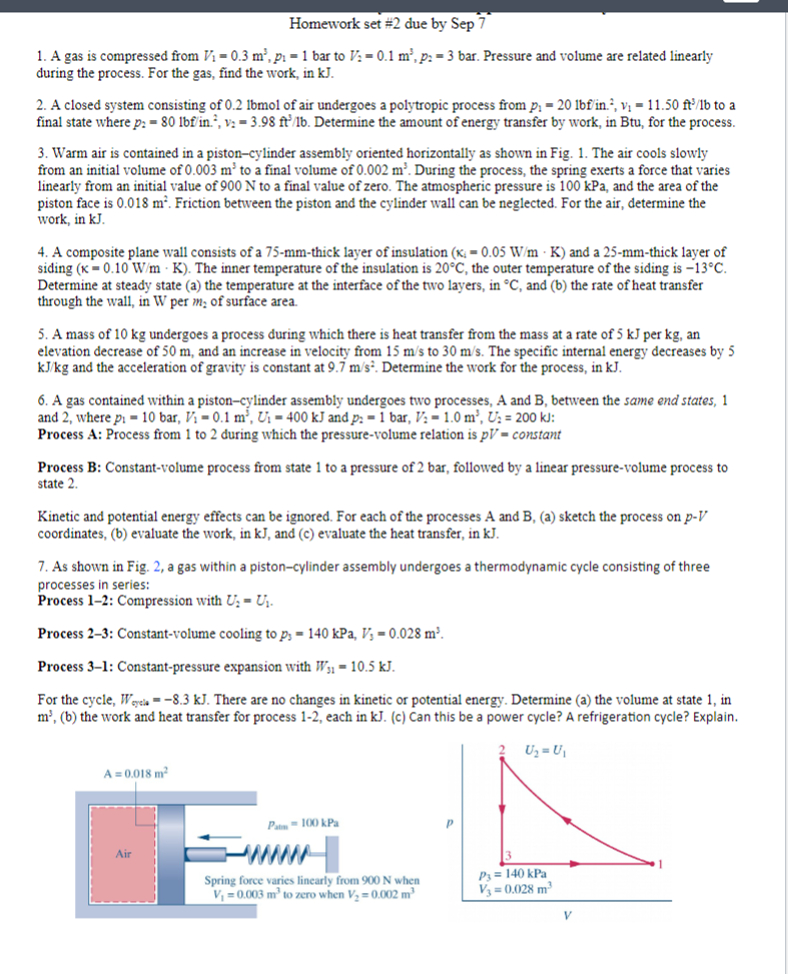 Solved Homework set #2 ﻿due by Sep 7A gas is compressed from | Chegg.com