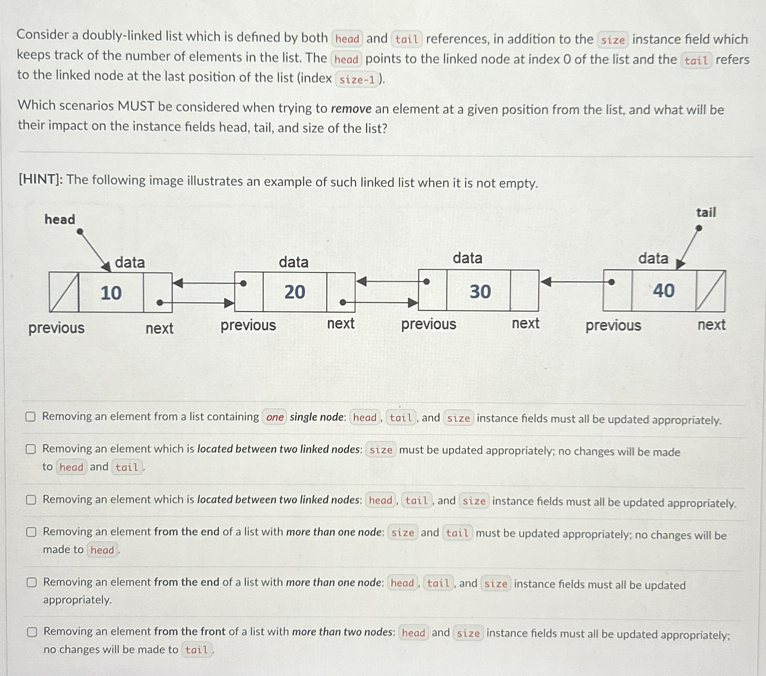 Solved Consider a doubly-linked list which is defined by | Chegg.com