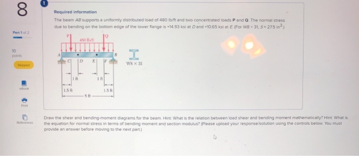 Solved 8 Required information The beam AB supports a | Chegg.com