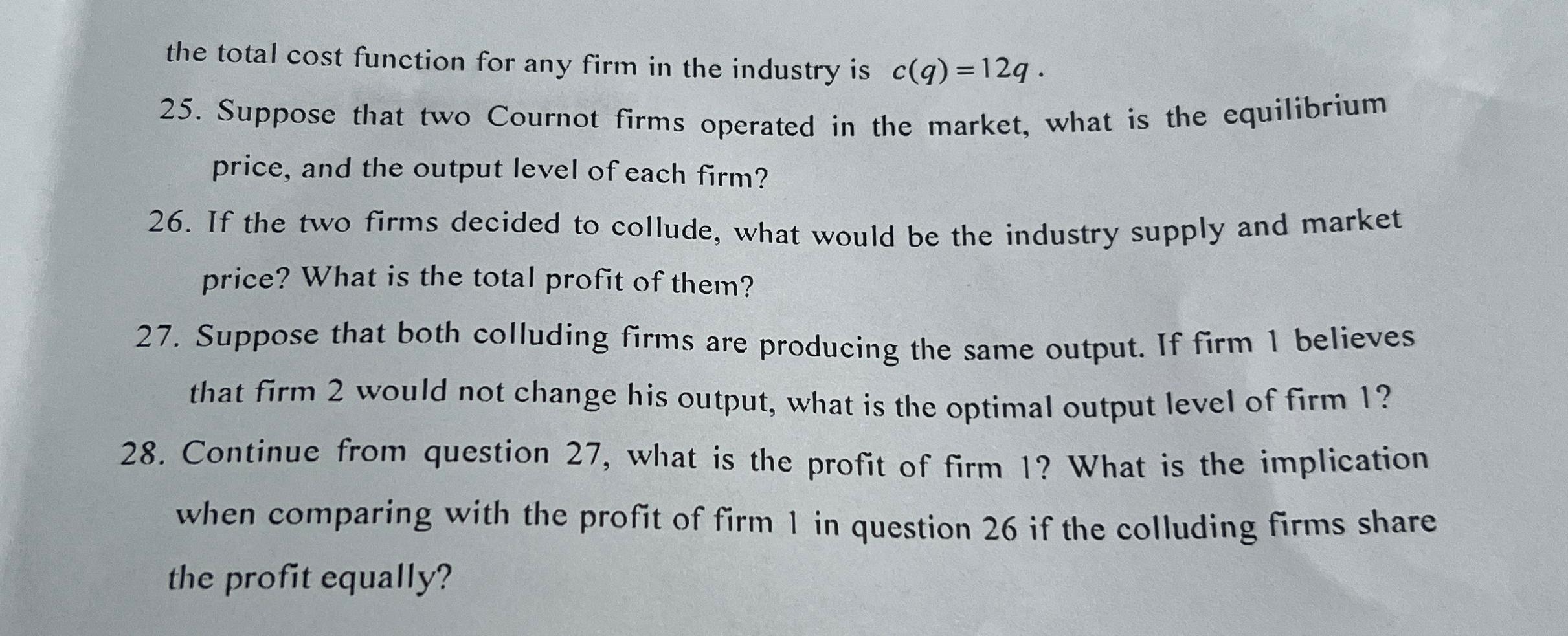 Solved the total cost function for any firm in the industry | Chegg.com