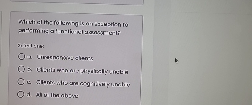 Solved Which of the following is an exception to performing | Chegg.com