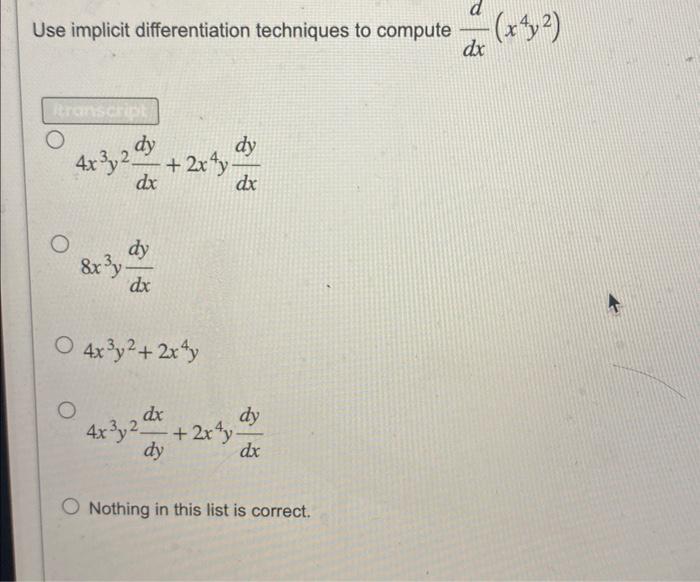 Solved Use implicit differentiation techniques to compute | Chegg.com