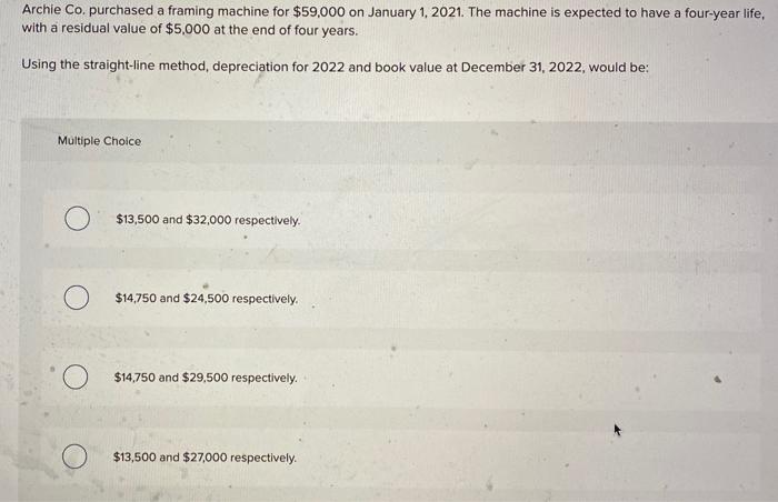 Solved Archie Co. purchased a framing machine for $59,000 on | Chegg.com