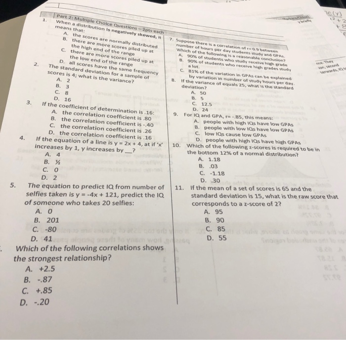 Solved nely) Part 2: Multiple Choice Questions - 2pts each | Chegg.com