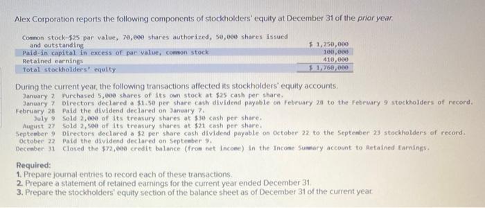 Solved Alex Corporation reports the following components of | Chegg.com