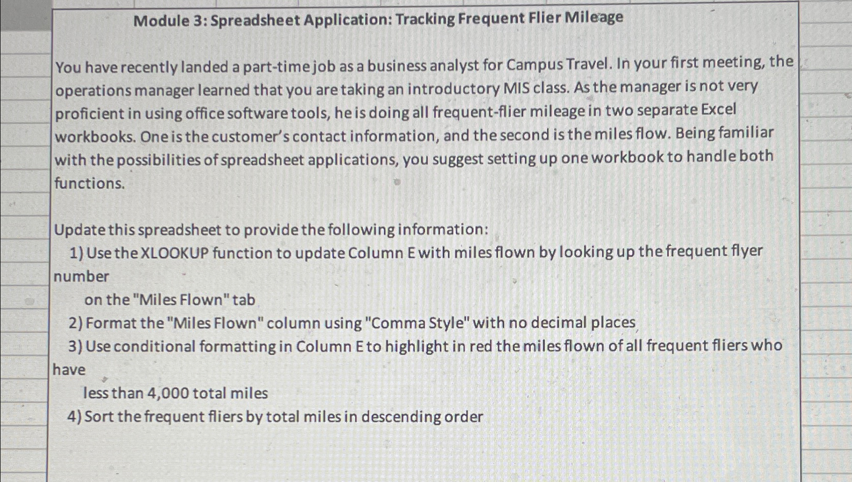 Solved Module 3: Spreadsheet Application: Tracking Frequent | Chegg.com