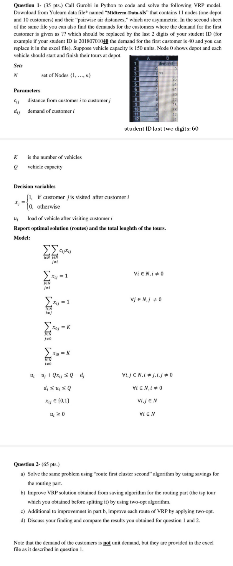 Solved Question 1- (35 pts.) Call Gurobi in Python to code | Chegg.com