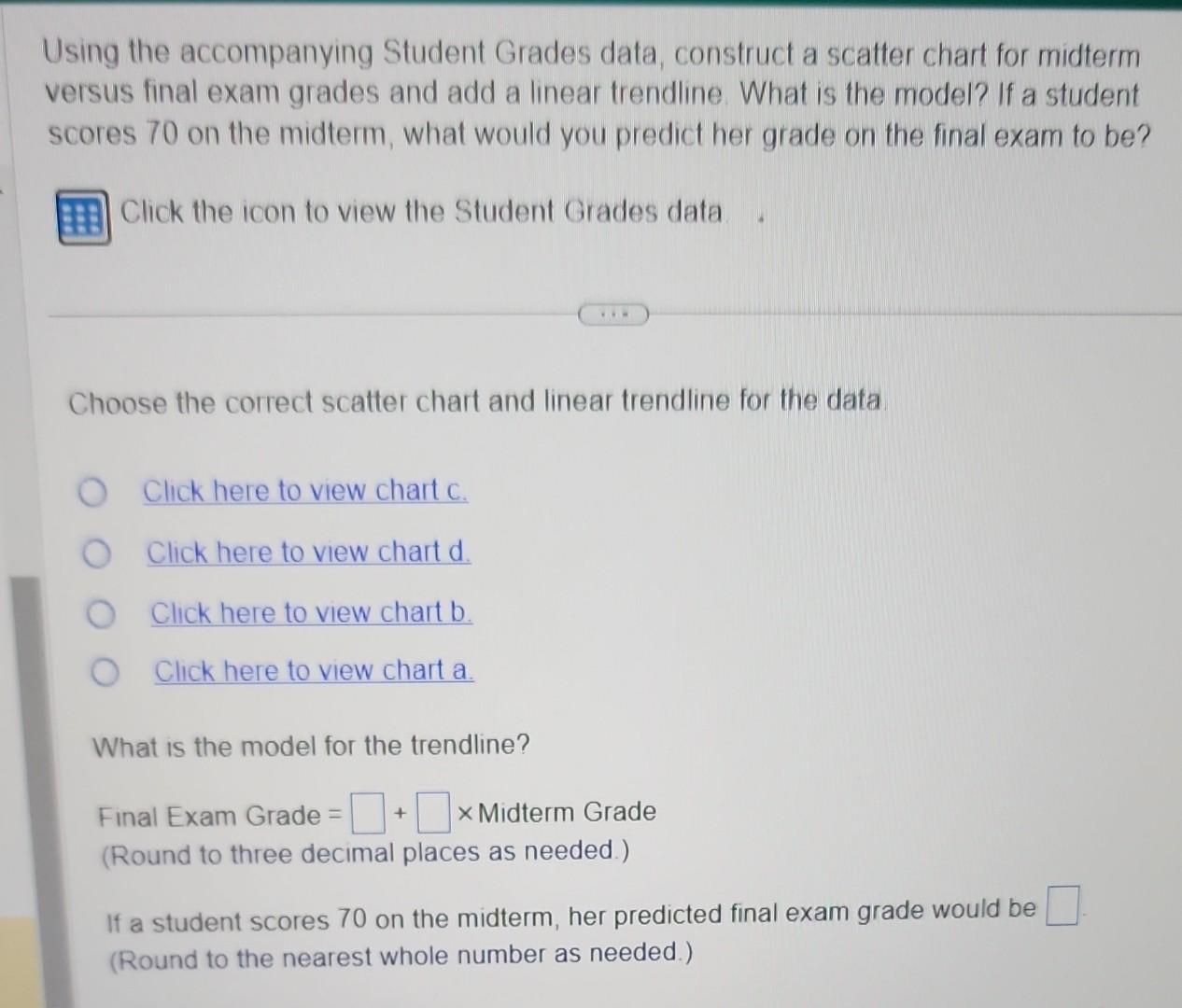 Solved Using the accompanying Student Grades data, construct | Chegg.com