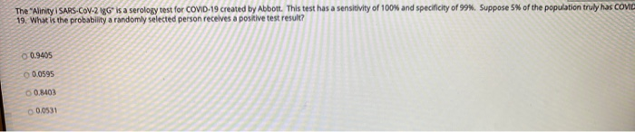 Solved The "Airty i SARS-CoV.2 186" is a serology test for | Chegg.com