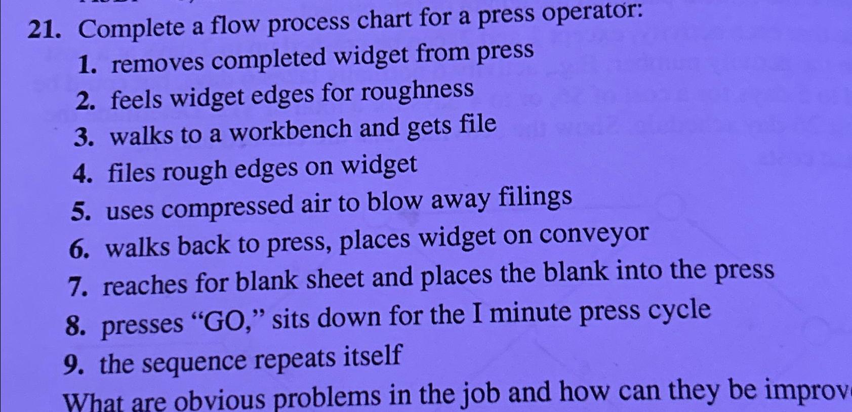 Solved Complete a flow process chart for a press | Chegg.com