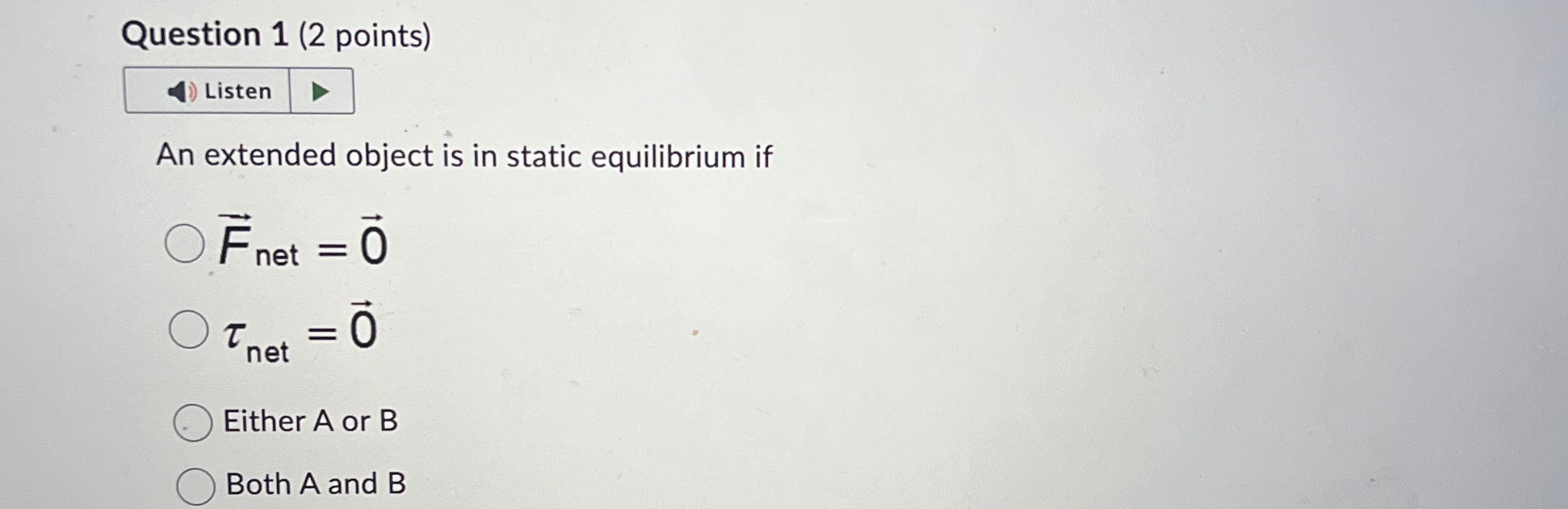 Solved Question 1 (2 ﻿points)An extended object is in static | Chegg.com