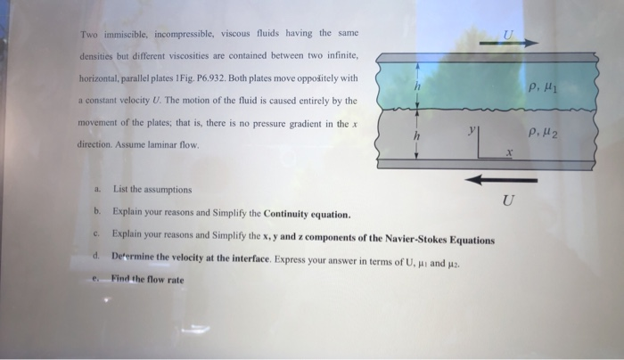 Solved Two immiscible, incompressible, viscous fluids having | Chegg.com