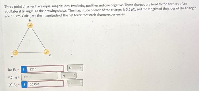 Solved Three point charges have equal magnitudes, two being | Chegg.com