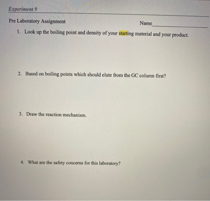 Solved Experiment 9 Pre Laboratory Assignment Name 1. Look | Chegg.com