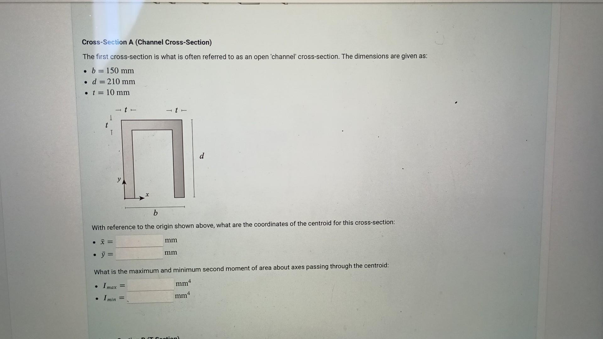 Solved Cross-Section A (Channel Cross-Section) The first | Chegg.com