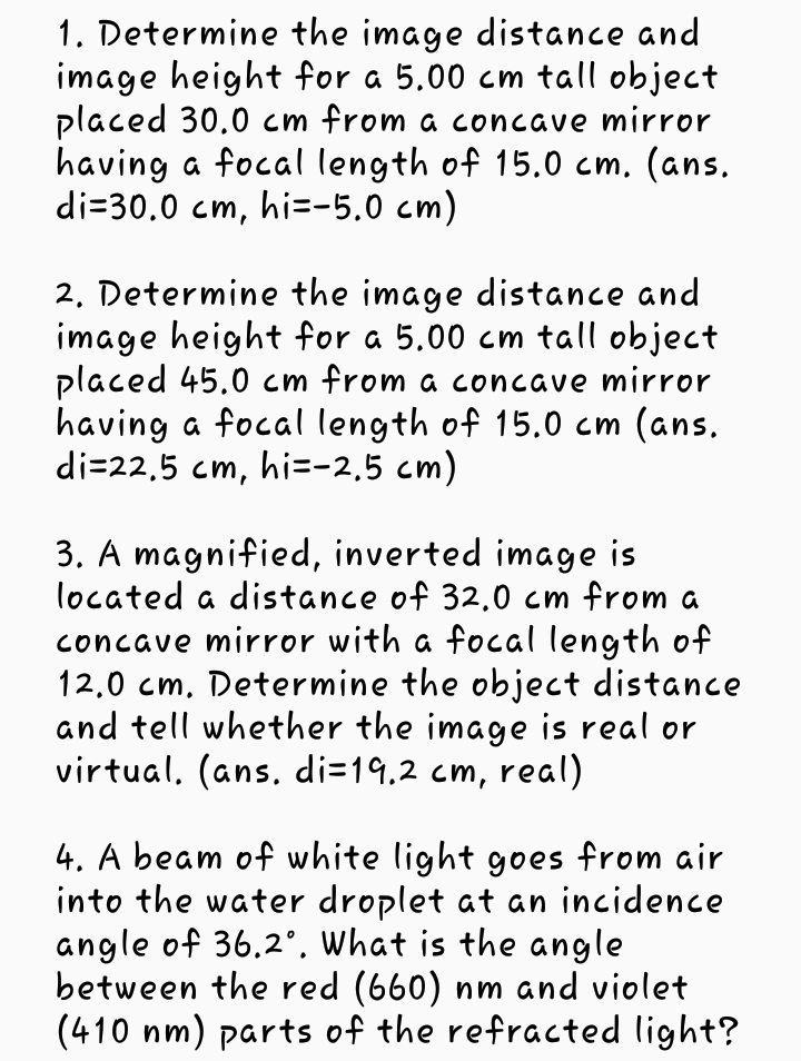 Solved 1. Determine the image distance and image height for | Chegg.com