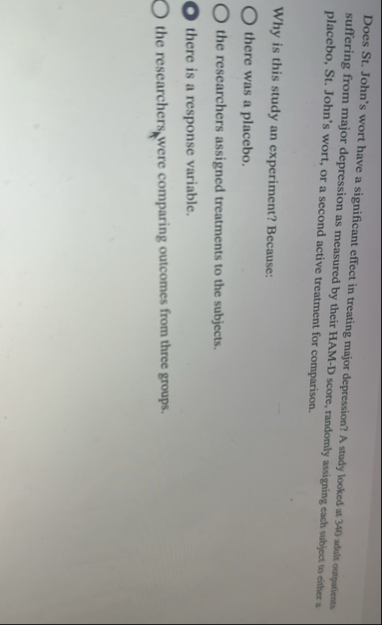 Solved Does St. ﻿John's wort have a significant effect in | Chegg.com