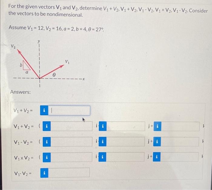 Solved For the given vectors V₁ and V₂, determine V₁ + V₂, | Chegg.com