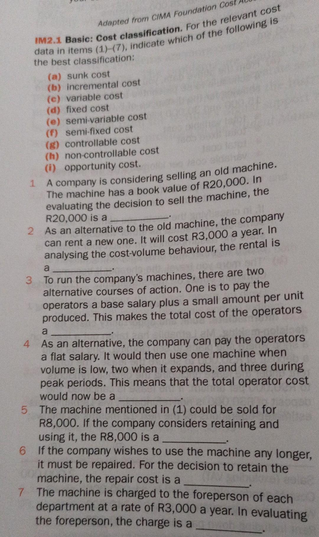 Solved data in items (1)-(7), indicate wich. For the | Chegg.com