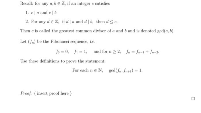 Solved Proof by induction WITHOUT using the gcd(a,a+b) rule. | Chegg.com