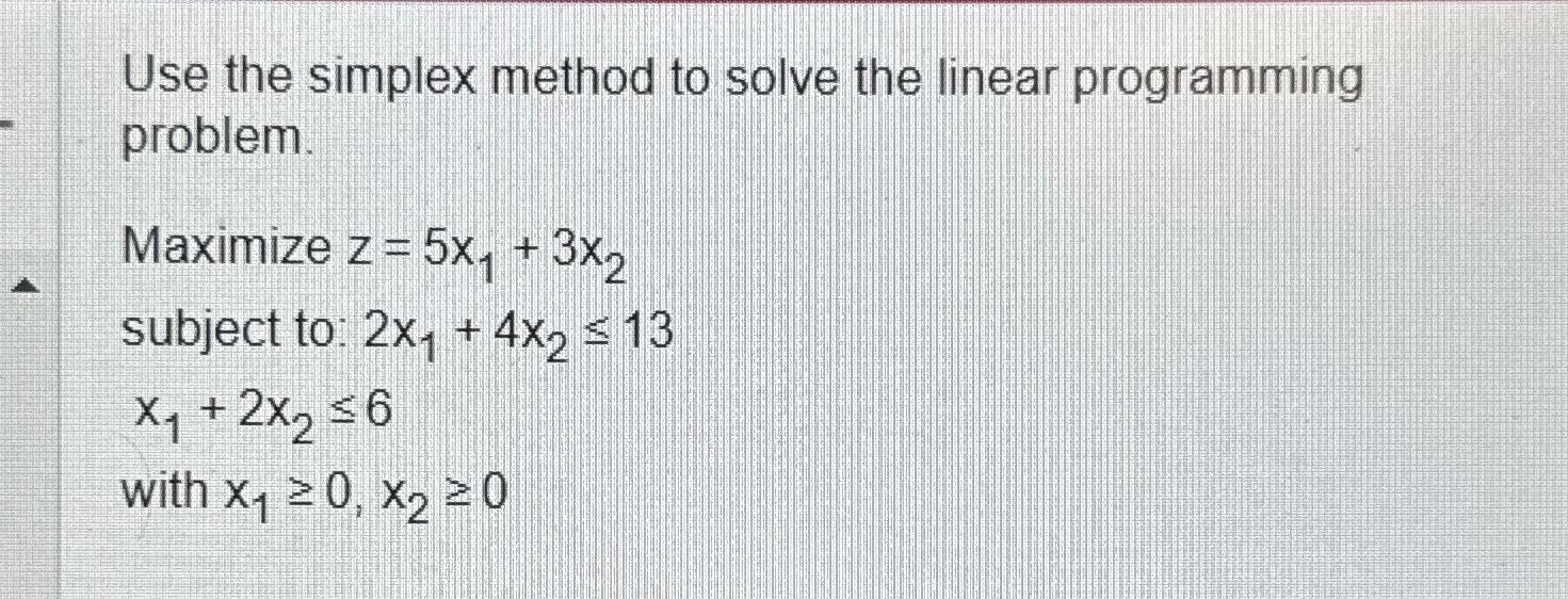 Solved Use the simplex method to solve the linear | Chegg.com