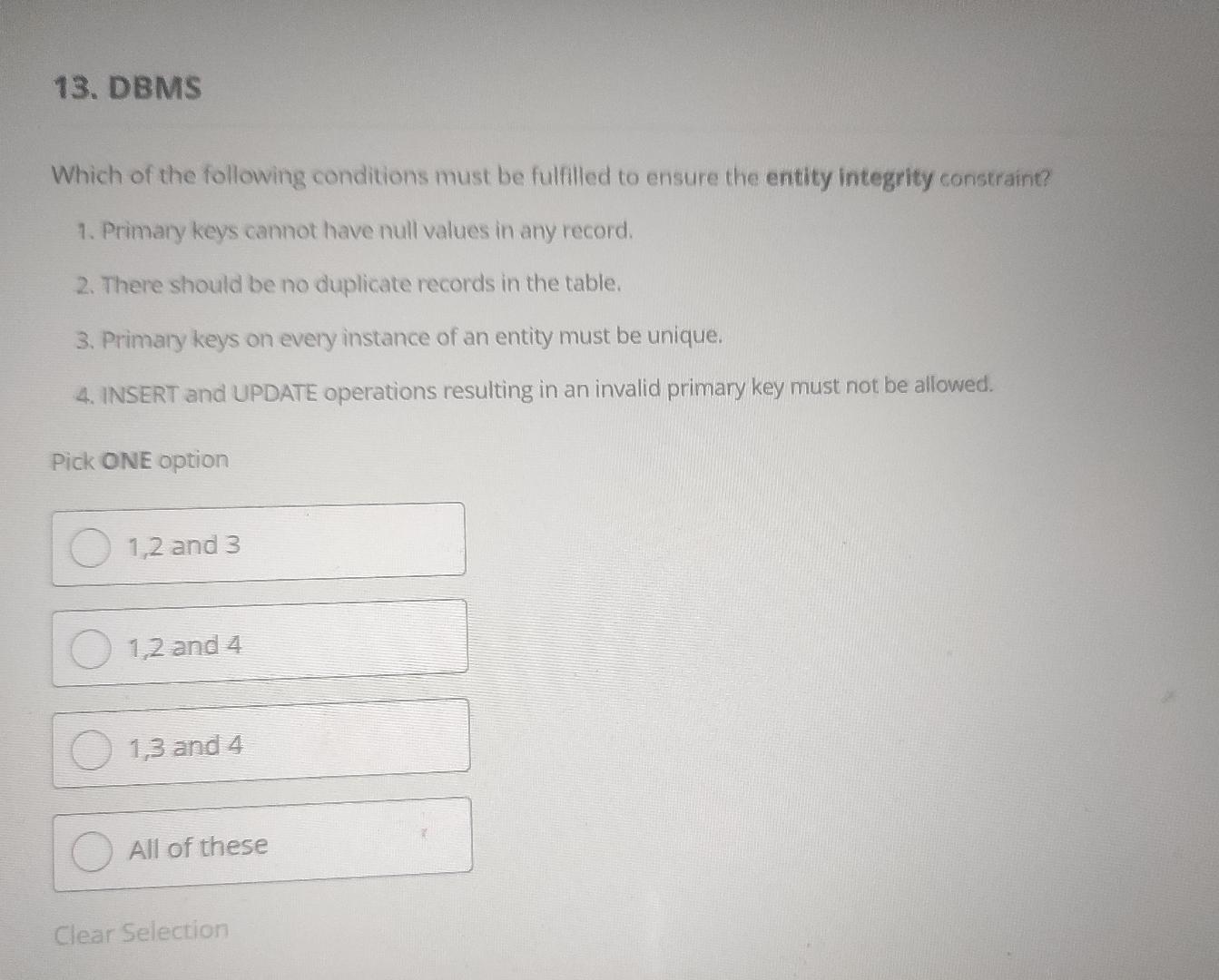 Solved DBMSWhich of the following conditions must be | Chegg.com