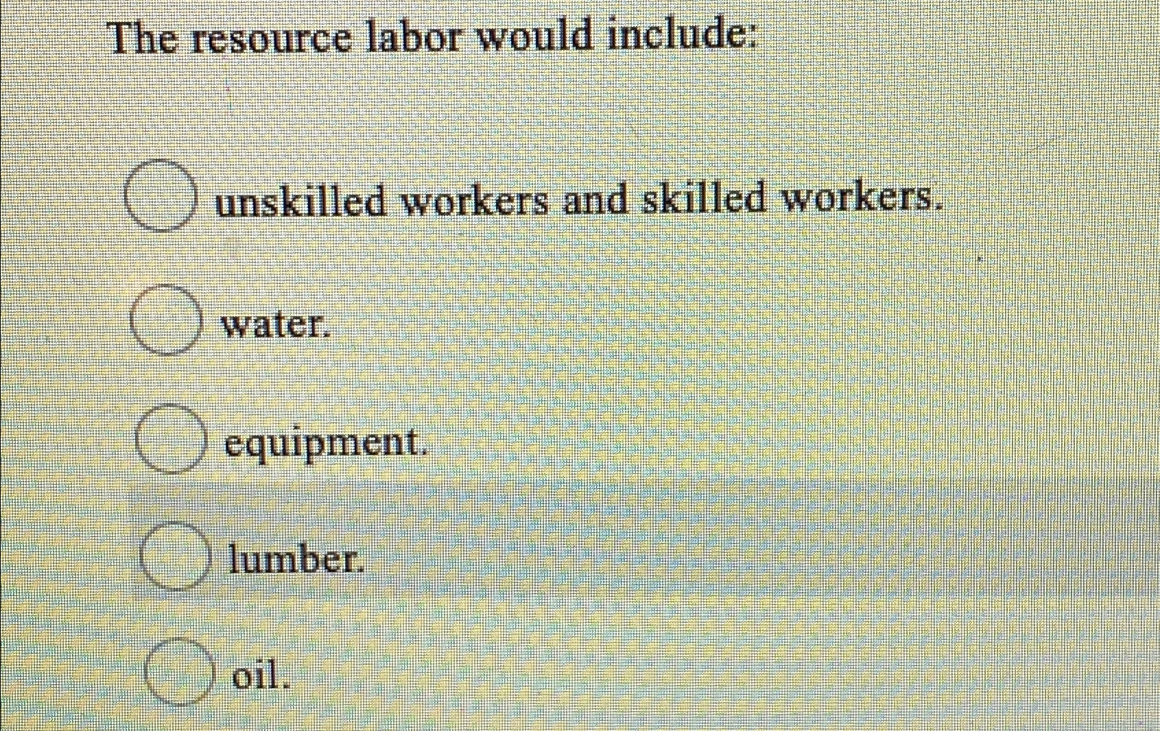 Solved The resource labor would include:unskilled workers | Chegg.com