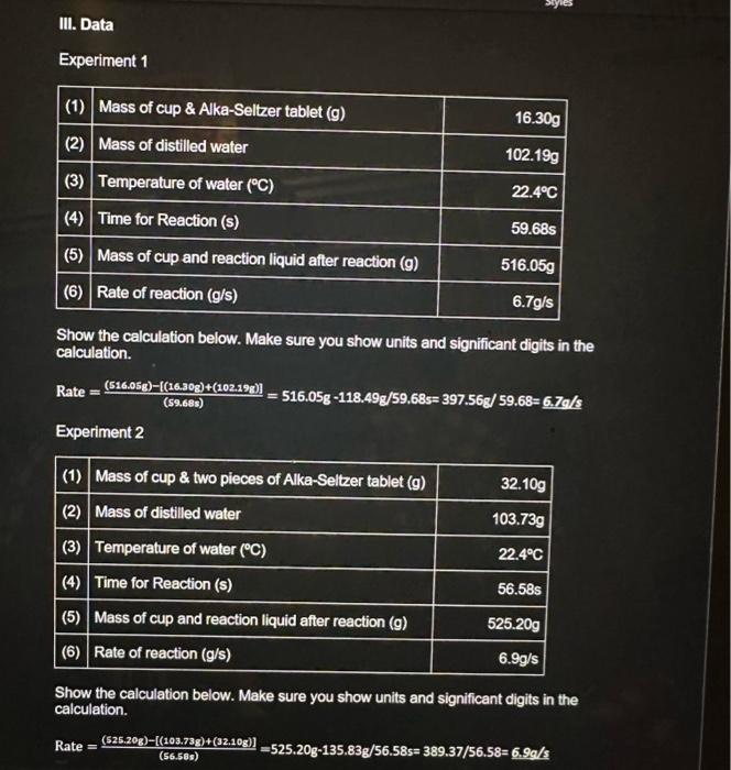 Solved Lab 8.1: Kinetics of Alka-Seltzer Reaction 1. | Chegg.com