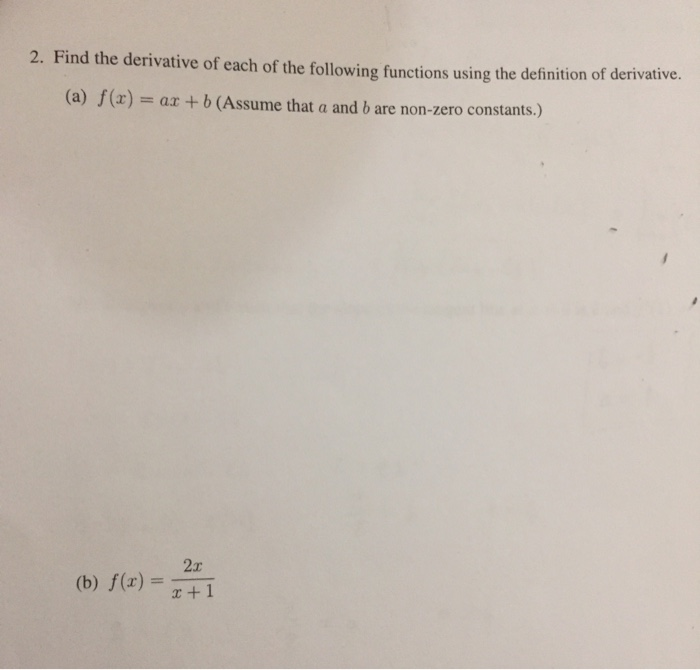 Solved 2. Find the derivative of each of the following | Chegg.com