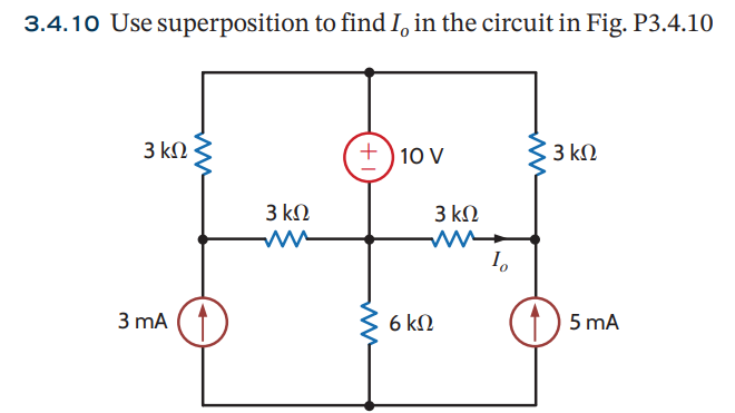Solved 3.4.10 ﻿Use superposition to find I0 ﻿in the circuit | Chegg.com
