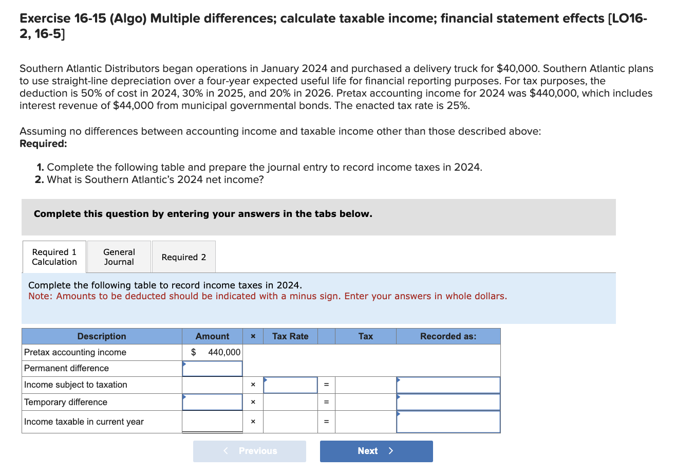Solved Exercise 16-15 (Algo) ﻿Multiple differences; | Chegg.com