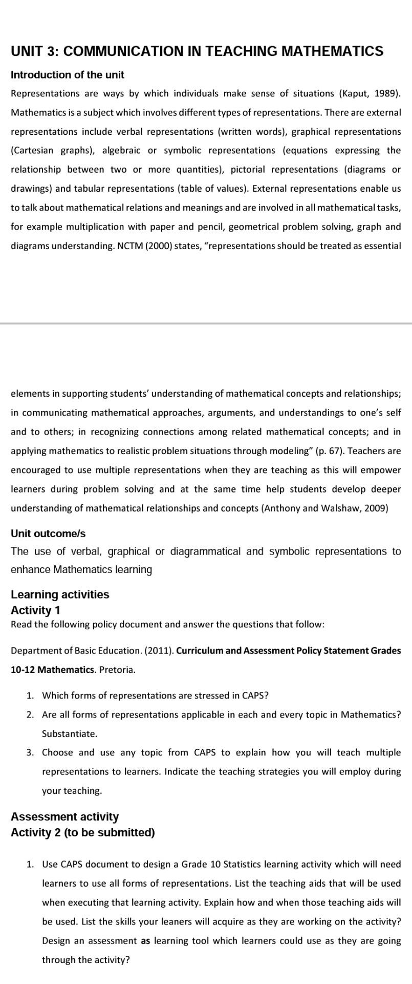 Solved UNIT 3: COMMUNICATION IN TEACHING MATHEMATICS | Chegg.com