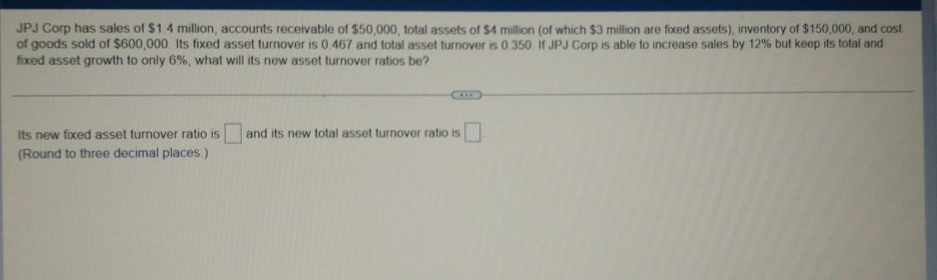 Solved JPJ Corp has sales of $1.4 million, accounts | Chegg.com