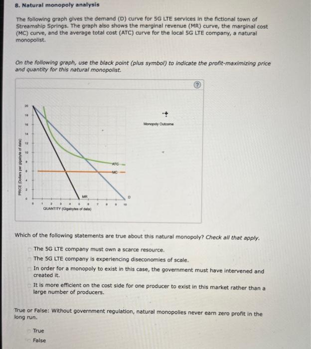 Solved 8. Natural monopoly analysis The following graph | Chegg.com
