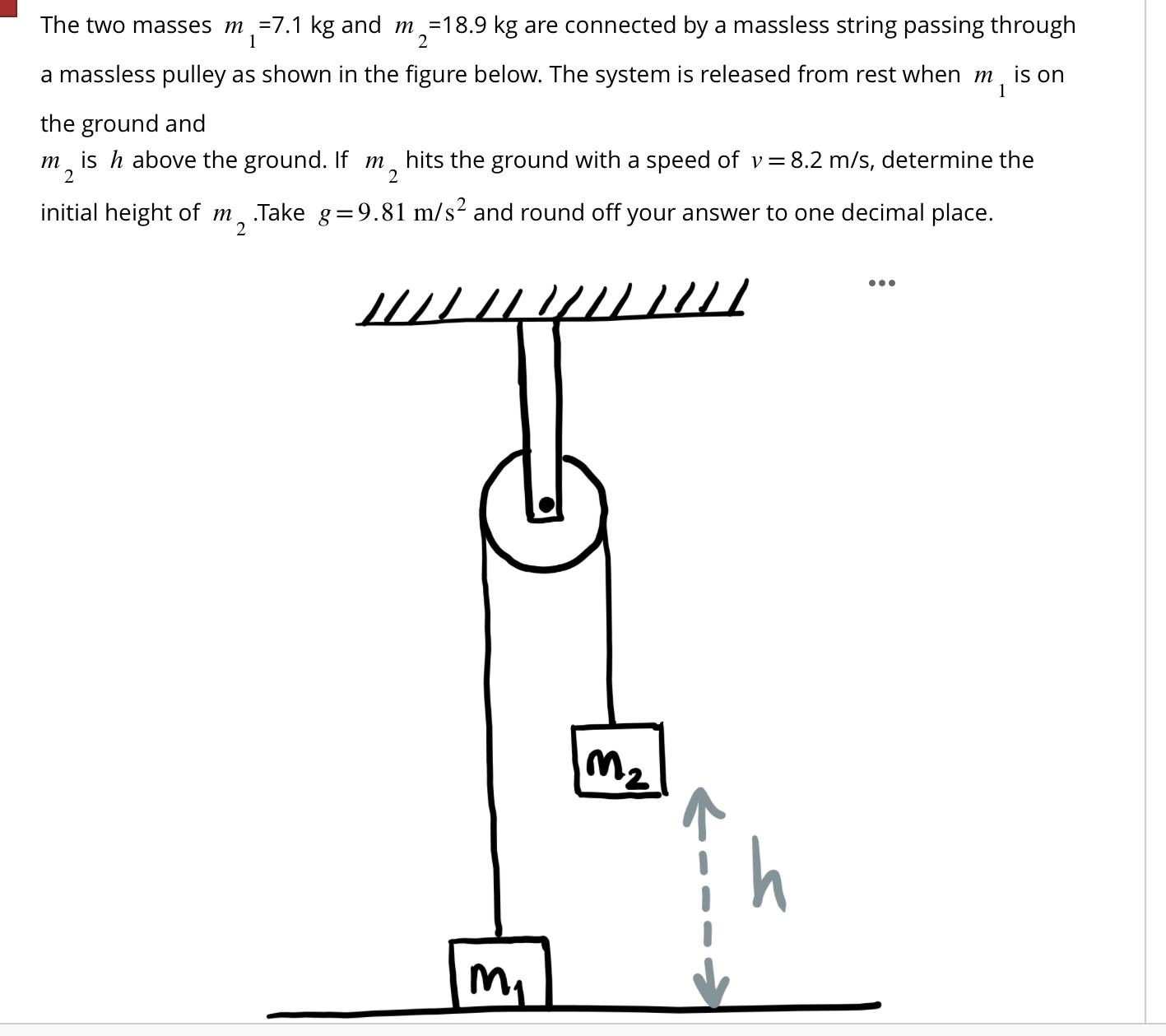 Solved The two masses m1=7.1kg ﻿and m2=18.9kg ﻿are connected | Chegg.com