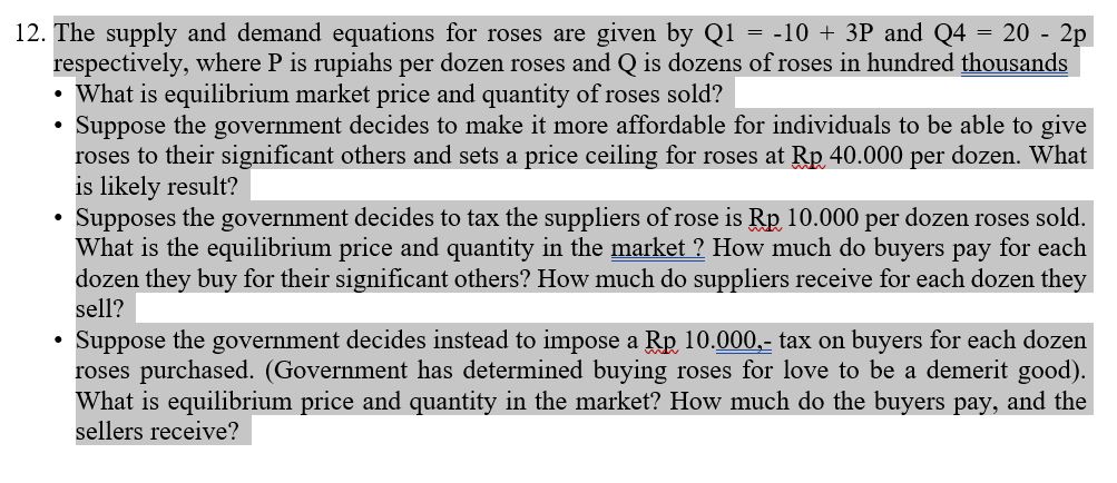 Solved The supply and demand equations for roses are given | Chegg.com