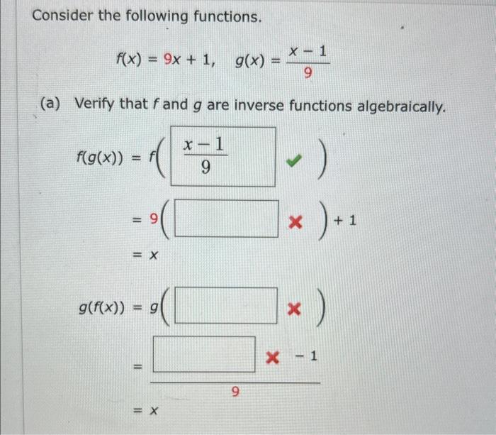 Solved Consider The Following Functions F X 9x 1 G X 9x−1