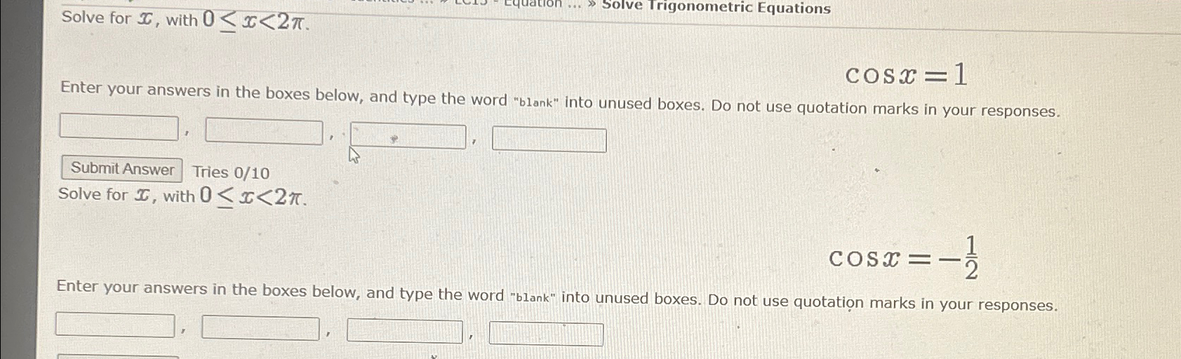 Solved Solve for x, ﻿with 0≤x