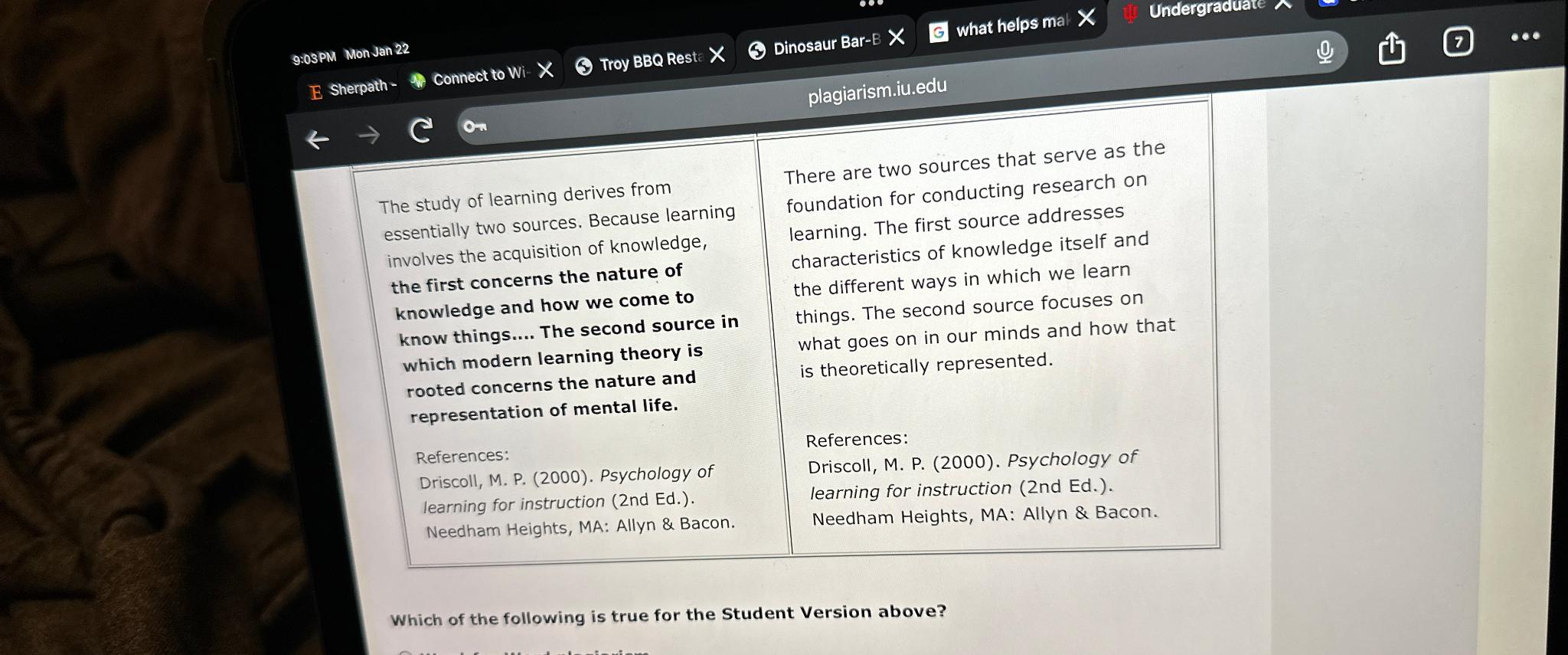 Solved 9:03PM Mon Jan 22Troy BBQ RestéDinosaur Bar-Ewhat | Chegg.com