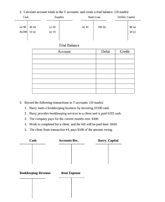 Solved 2. Calculate account totals in the T-accounts, and | Chegg.com