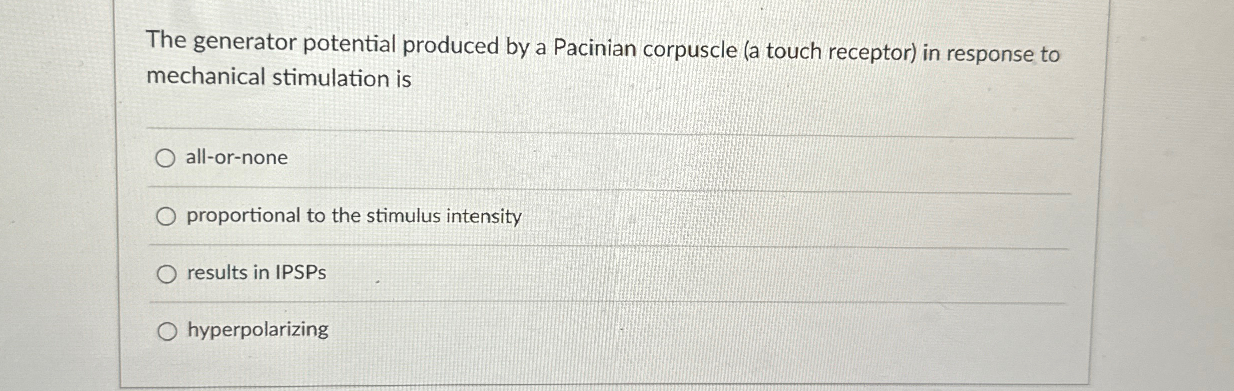 Solved The generator potential produced by a Pacinian | Chegg.com