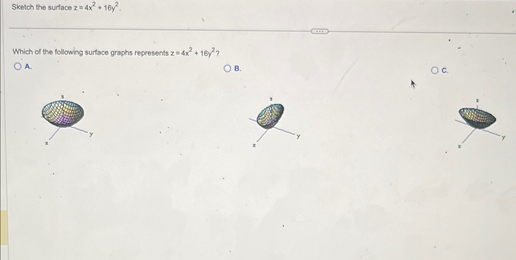 Solved Sketch the surface z=4x2+16y2.Which of the following | Chegg.com