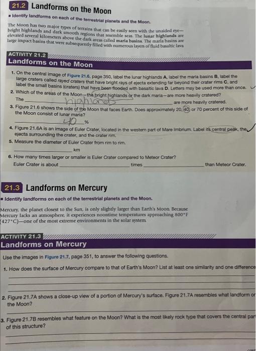 Solved 21.2 Landforms on the Moon - Identify landiforms on | Chegg.com